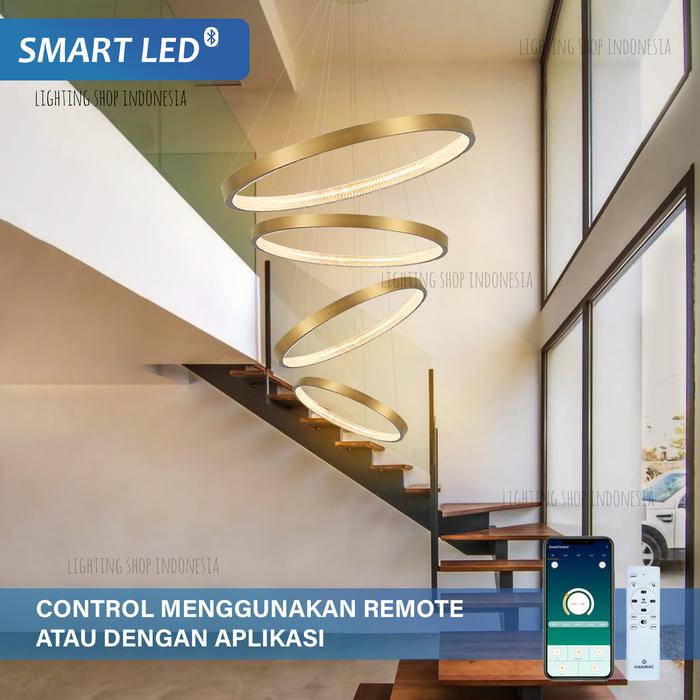 Jual Lampu gantung void led 4 ring + remot cahaya dimmable 5warna 5in1 ...
