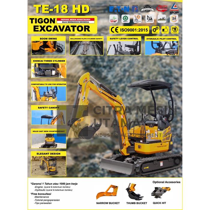 Jual Mesin Mini Excavator Tigon TE-18 HD Kapasitas 1.76 Ton Engine ...
