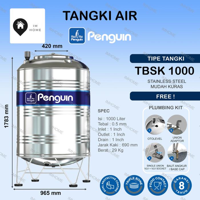 Jual Tangki / Toren Air Penguin 1000 Liter Stainless Steel Stenlis TBSK ...