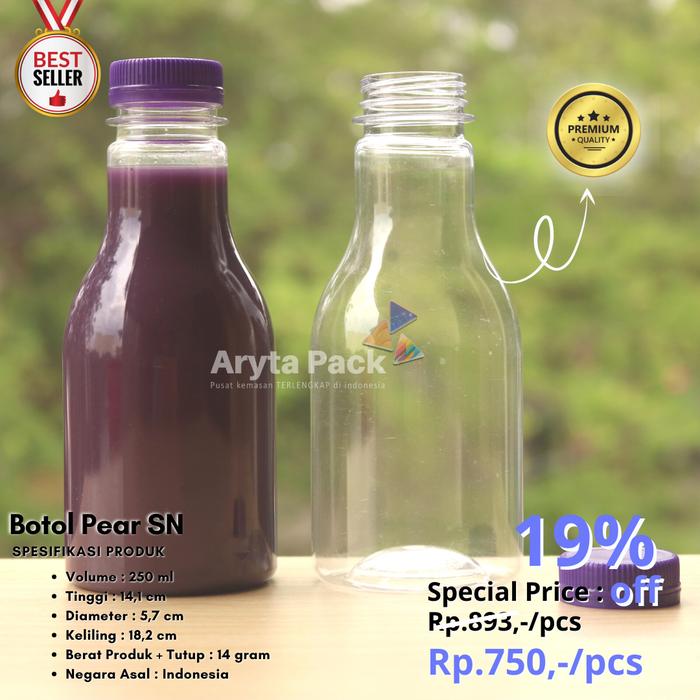Jual Botol plastik minuman mineral 250ml PET pir pear tutup SN ungu ...