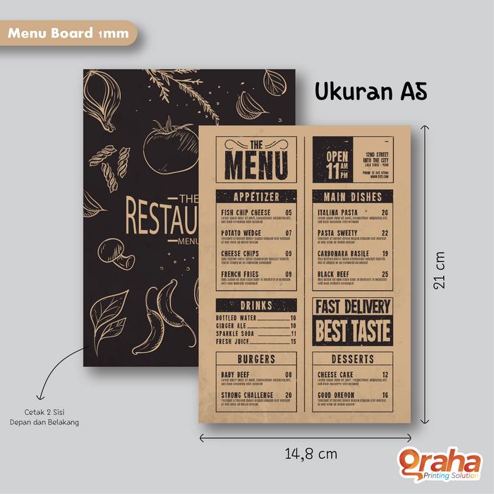 Jual Cetak Daftar Menu Board / Papan Menu / Menu Resto A5 (Paket Hemat ...
