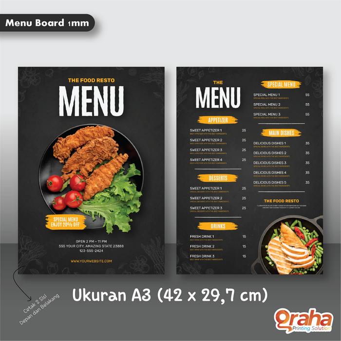 Jual Cetak Daftar Menu Board / Papan Menu / Menu Resto A3 (Paket Hemat ...
