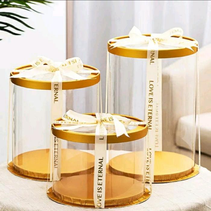 Jual Cake Box Tabung Mika Bulat Transparan Kotak Kue Transparant - Gold ...