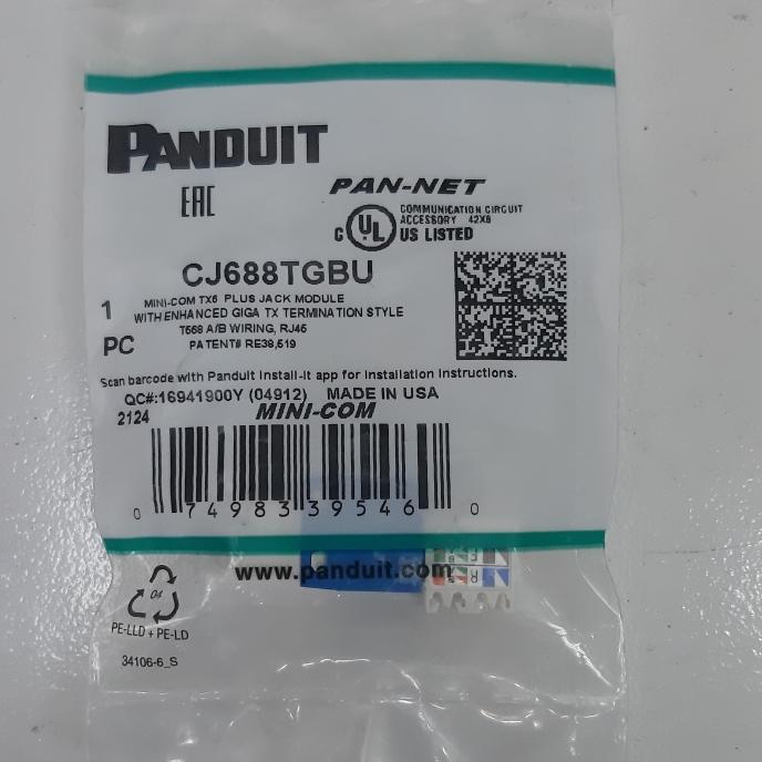 Jual Panduit Modular Jack Cat6 CJ688TGBU outlet data cat 6 pannet tx6 ...