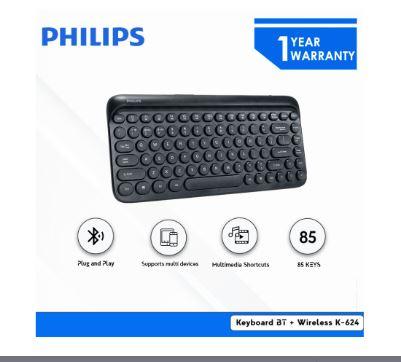 Jual Keyboard philips bluetooth wireless membrane 85 keys tkl k-624 ...
