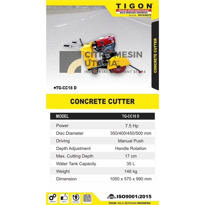 Jual Mesin Potong Aspal Concrete Cutter Tigon TG-CC18D + Blade 16 Inch ...