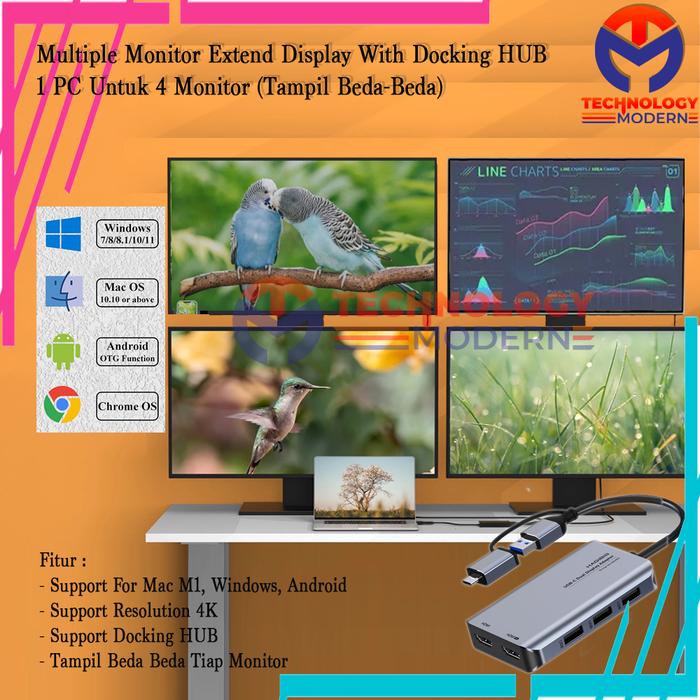 Jual HDMI Extend 4 Monitor Display (Tampil Beda- Beda) With Docking USB ...