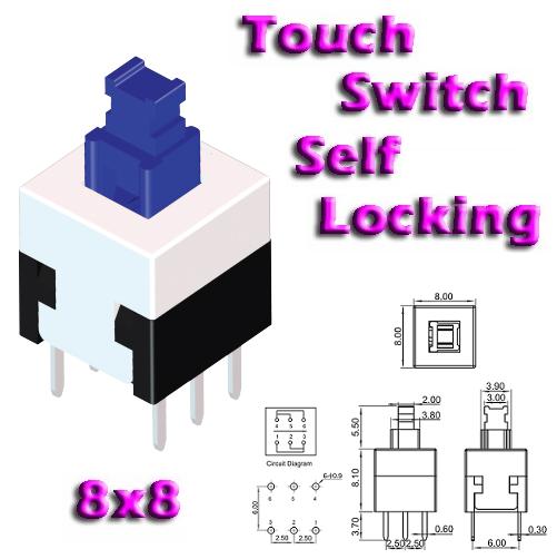 Jual Self Locking Switch 8x8 mm 6 kaki Saklar Tekan On Off Interlocking ...
