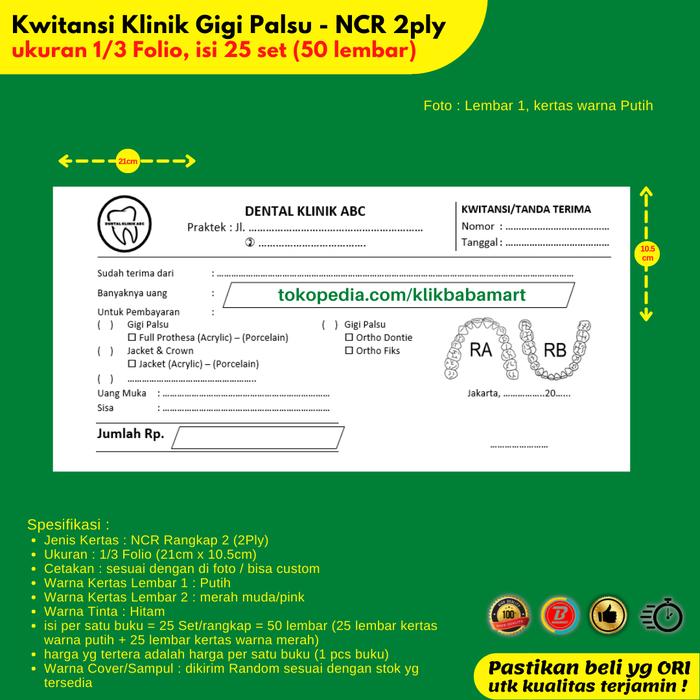 Jual CETAK KWITANSI KLINIK DENTAL GIGI PALSU CUSTOM 1/3 FOLIO RANGKAP 2 ...
