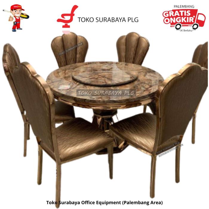 Jual Meja Makan Bulat 6 kursi Meja Makan Batu Marmer Meja Makan Marble ...