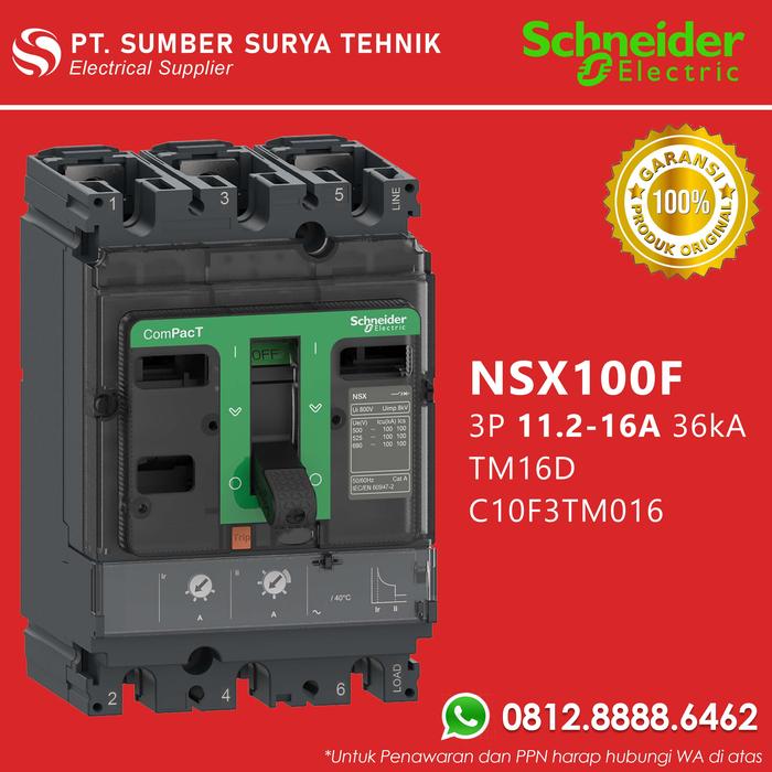 Jual MCCB NSX100F C10F3TM016 3P 11.2-16A 36kA Compact TM16D Schneider ...