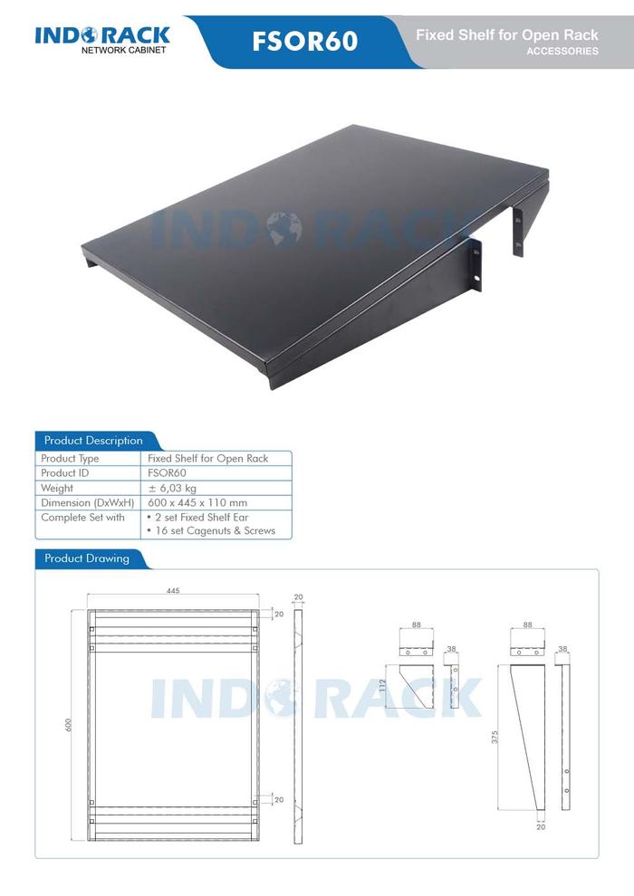 Jual INDORACK FSOR60 FIXED SHELF AMBALAN OPEN RACK 19" DEPTH 600MM ...
