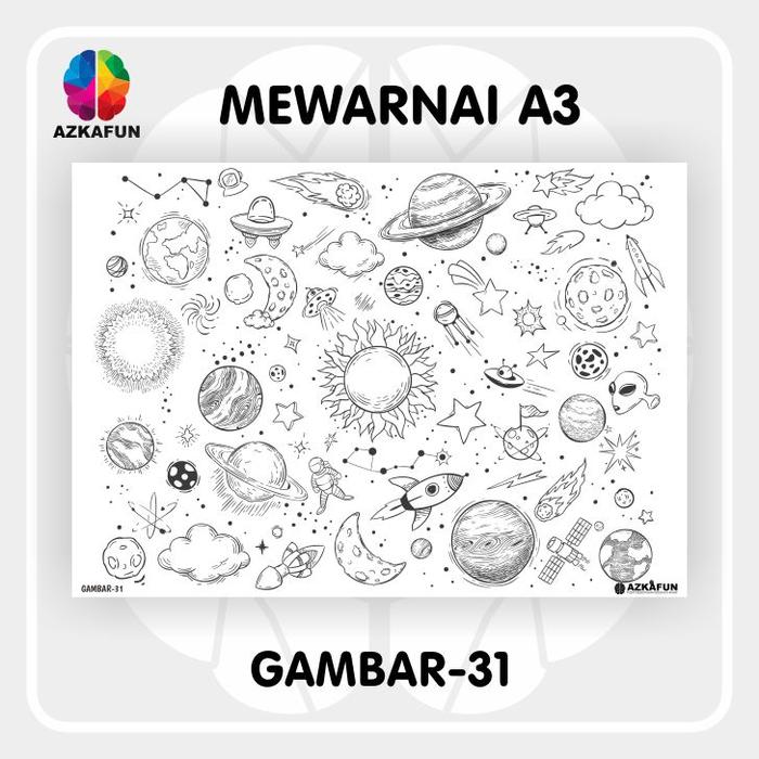 Jual Kertas Mewarnai A3 RUANG ANGKASA - Mewarnai astronour space ...