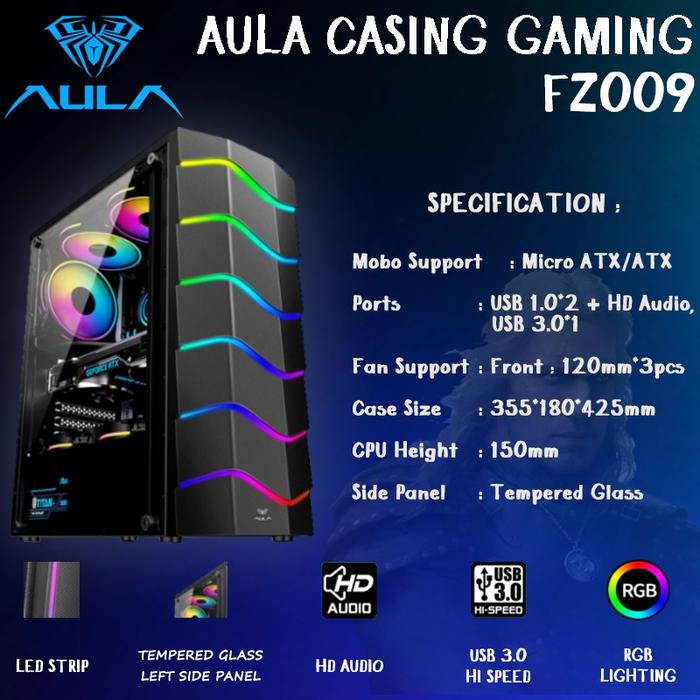Jual Casing CPU PC Gaming AULA Micro ATX/ATX RGB TANPA PSU - FZ012 ...