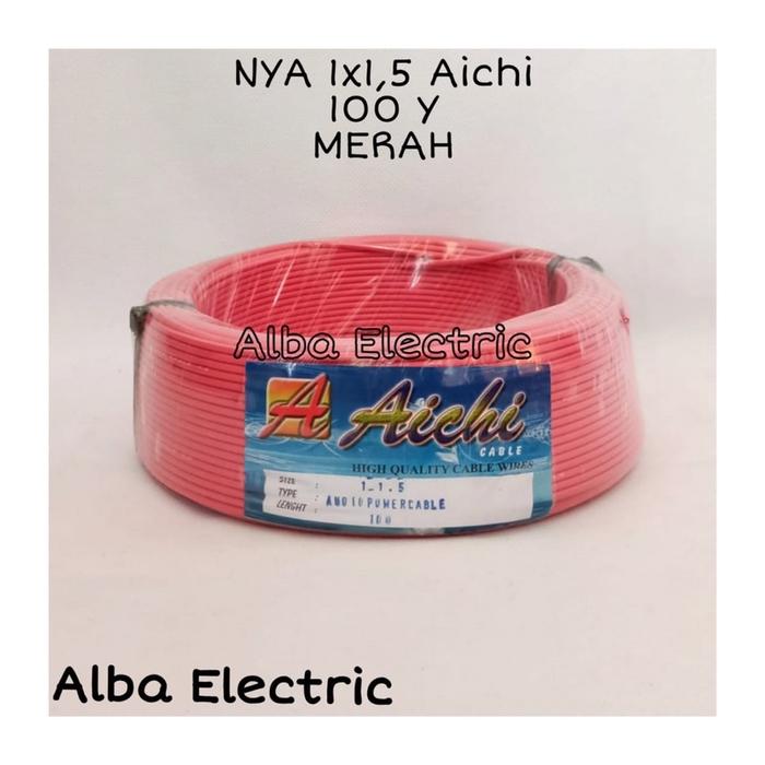 Jual KABEL LISTRIK TUNGGAL NYA 1X1,5 MM 1X1.5 Engkel AICHI MERAH HITAM ...