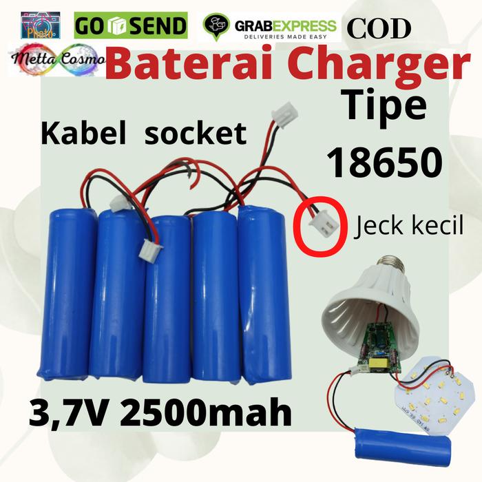 Jual Baterai Cas 18650 3,7V 2500mAh kabel Jack Baterai Charge Isi Ulang ...