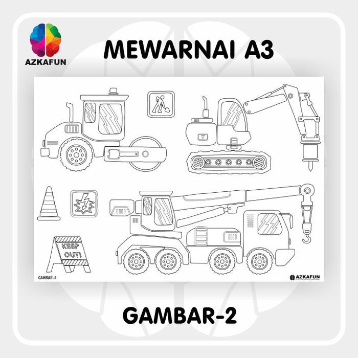 Jual Kertas Mewarnai A3 ALAT BERAT - Mewarnai kendaraan traktor ...
