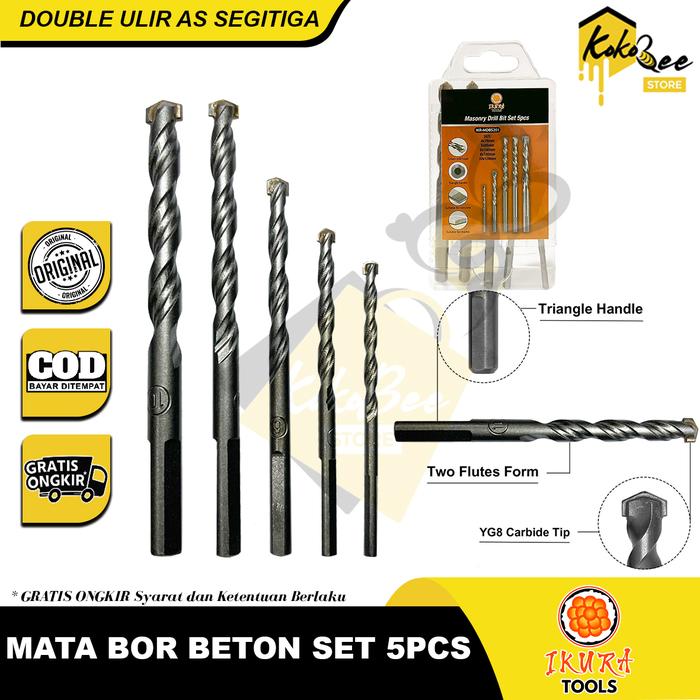 Jual Mata bor beton tembok model SDS PLUS set 5pcs masonry mesin bor ...