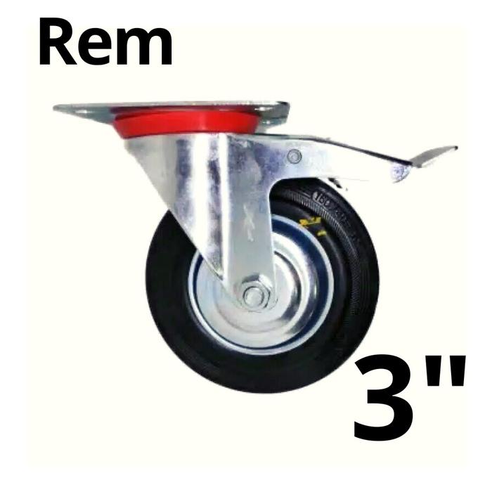 Jual Roda Castor Karet Plus Rem 3 Inch Caster Wheel Swivel Rak Steling ...