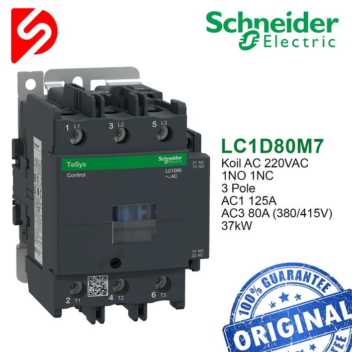 Jual Kontaktor LC1D80M7 3P 125A 220VAC 1NO 1NC Original Contactor ...