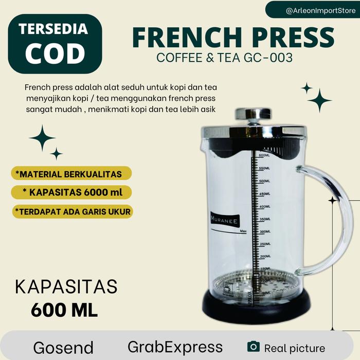 Promo FRENCH PRESS MURANEE ukuran 600 ML manual coffe & tea maker ...