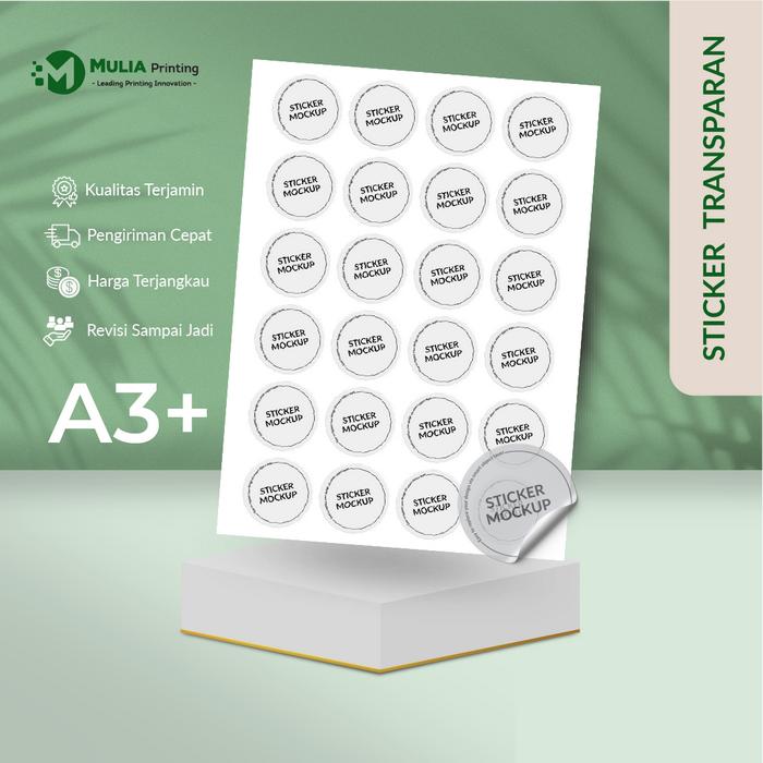 Jual Cetak Sticker / Sticker Label Transparan Custom A3 - MULIA PRINTING - Laminasi doff, Kiss ...