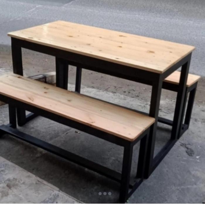 Jual meja cafe/meja kantin/meja makan+bangku panjang 1 meja 2 kursi ...
