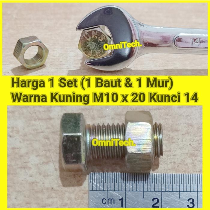 Jual Baut Mur Hex 10x20 BMK 10 x 20 M10x20 M10 x 20 mm Pitch 1,25 Kunci ...