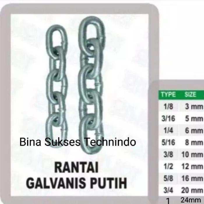 Jual Rantai besi galvanis 24mm / Galvanized chain/ rantai putih 1" inci ...