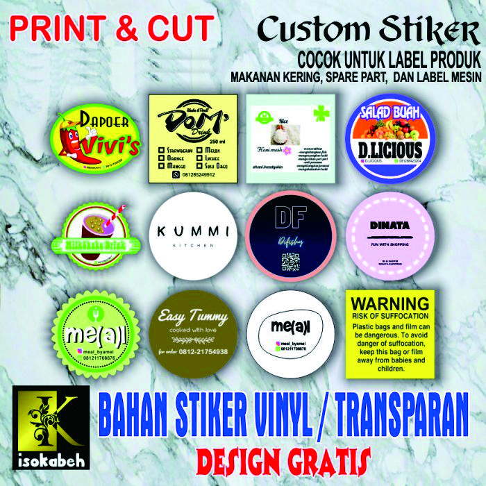 Jual Cetak Stiker Label/Stiker Custom Vinyl / Transparan Ukuran custom ...