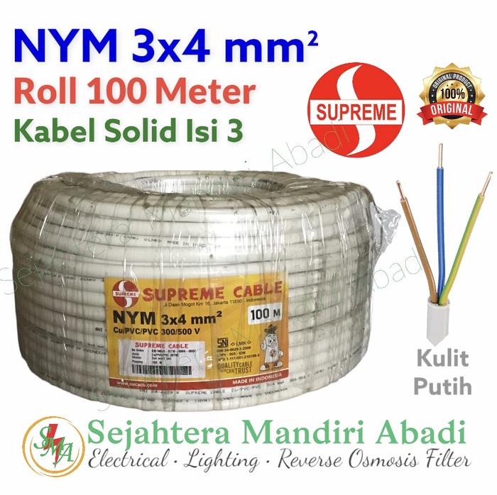 Jual Kabel Listrik NYM 3x4 Supreme 100 meter Kawat Solid Isi 3 Kulit ...