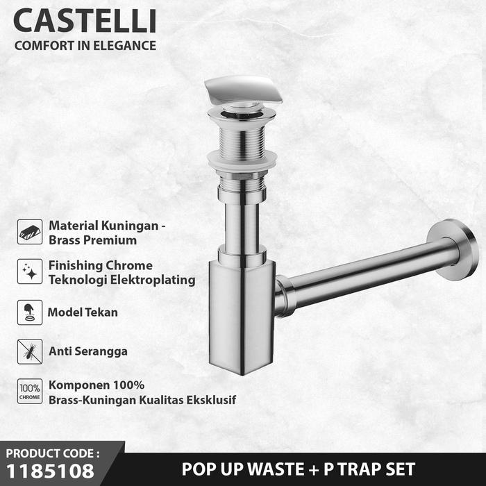 Promo Afur Pembuangan Air Wastafel Castelli Push Pop Up Waste + P Trap Set Cicil 0% 3x - Kota ...