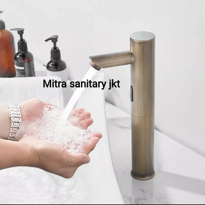 Jual Kran sensor wastafel tinggi 32 cm/Kran cuci tangan otomatis gold ...