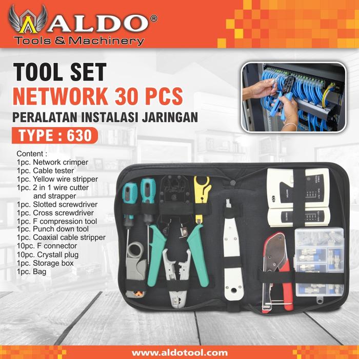 Jual PERALATAN INSTALASI JARINGAN / TOOL SET NETWORK 30 PCS TYPE : 630 ...