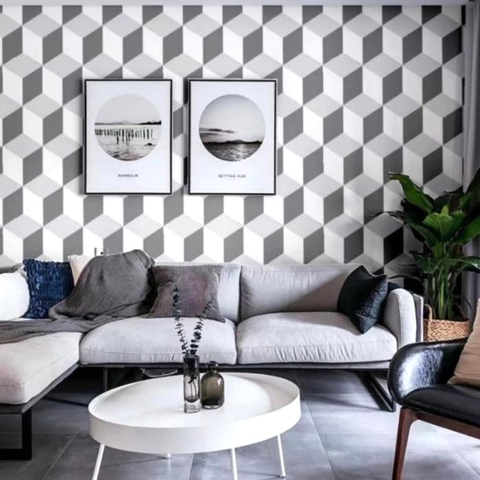 Jual wallpaper sticker dinding 3D kotak kubus abu abu aesthetic ...