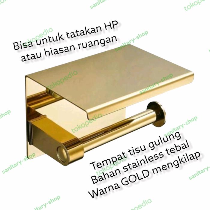 Promo tempat tisu gulung kamar mandi / tempat tisu warna emas / gold ...