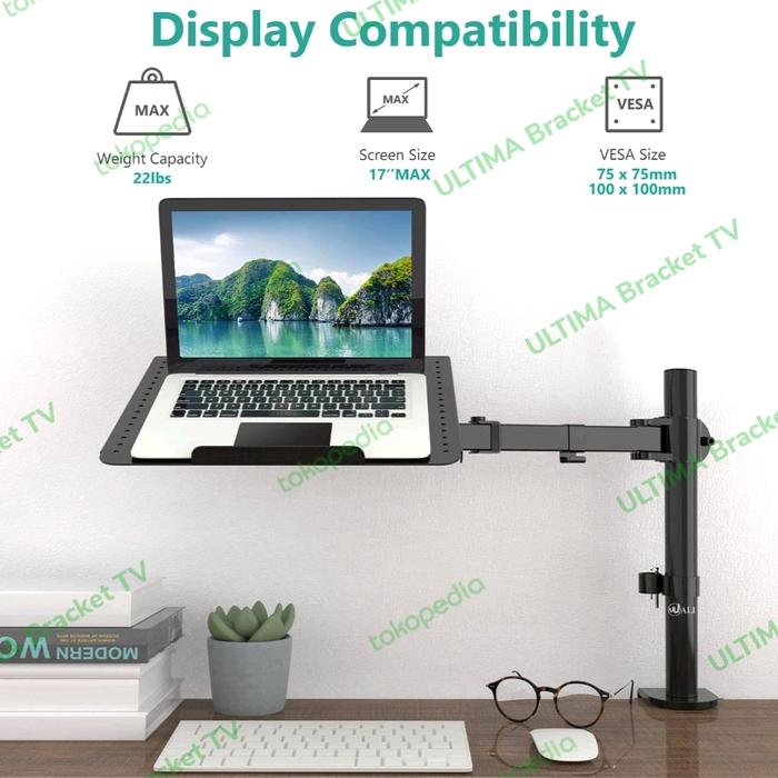 Jual Bracket notebook laptop 17 inch stand desk clamp adjustable ...