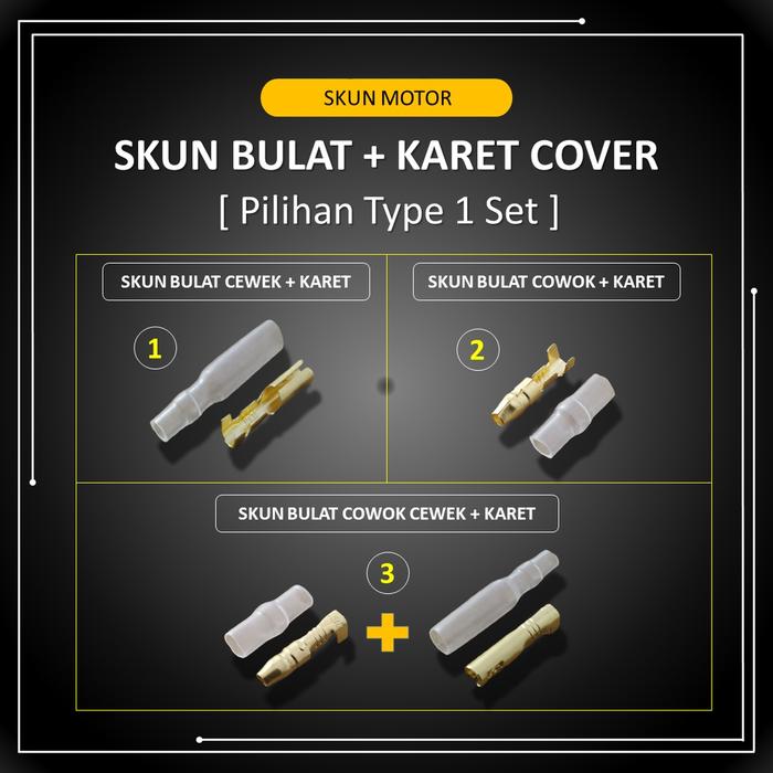 Jual Skun Bulat + Karet Socket Sambungan Kabel Motor 1pak isi 100set ...