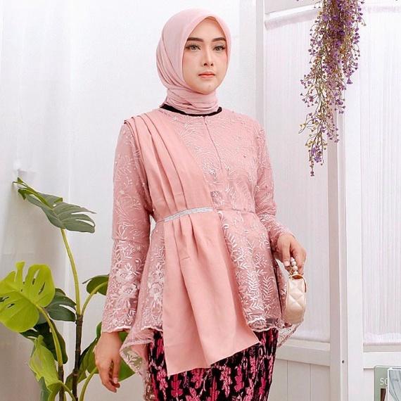 Jual Hanya atasan kebaya devi slendang wisuda pesta seragam dusty pink ...