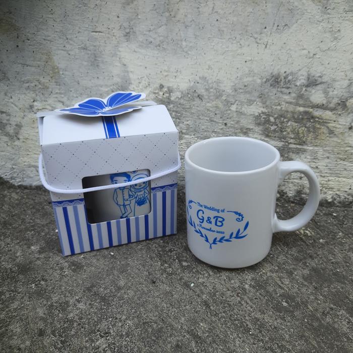 Jual mug custom cetak sablon 1 warna souvenir pernikahan mug ultah ...