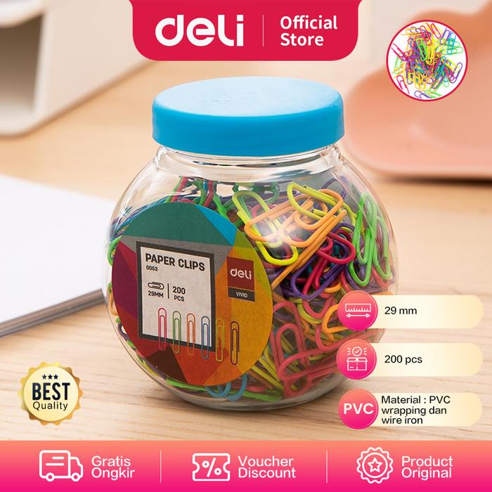 Jual Deli Paper Clip /Klip Kertas Kebutuhan Kantor Multi Warna 29 mm ...