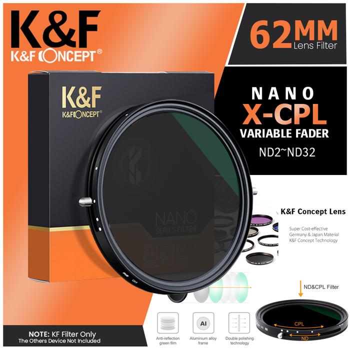 Promo KNF Concept 62mm Lens Filter Nano-X Variable Fader ND2-32 + CPL ...