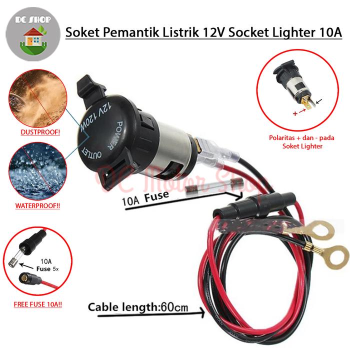 Jual Soket Pemantik Listrik 12V Socket Lighter Charger Mobil Motor 10A ...