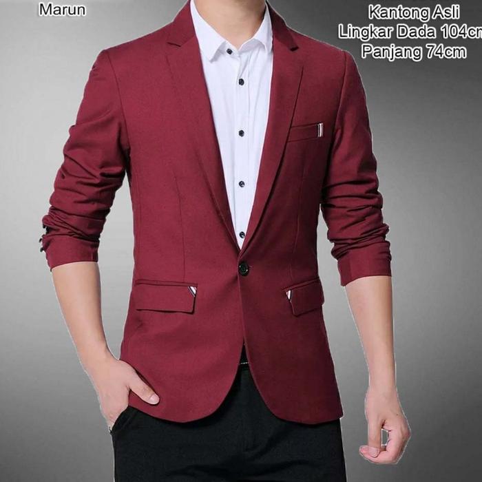 Jual BLAZER PRIA MERAH POLOS ALL SIZE BSP/ BLAZER NAVY KATUN ADEM ...