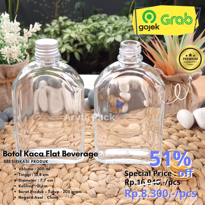 Jual Botol kaca bening 200ml flat beverage minuman jus susu cap alu ...