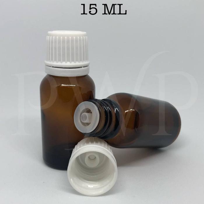 Jual Botol Kaca Amber 15ml / Botol Essential Oil - Tutup Hitam / Putih - White DS, 15ml ...