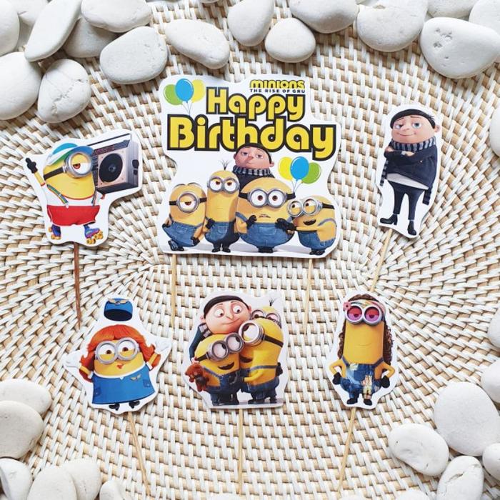 Jual isi 6 hiasan kue ulang tahun cake topper karakter minion minions ...