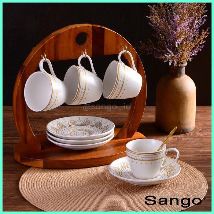 Promo SANGO Bundling Cafe Set Mandala White & Rak Cangkir Acacia ...