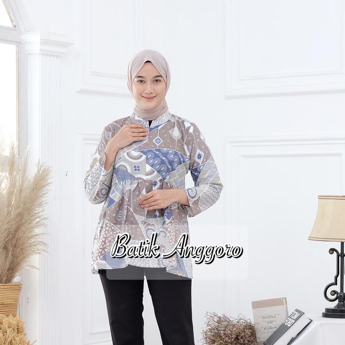 Jual atasan batik wanita kantor modern terbaru 2022 kekinian sragam - daun delta, XXL - Kota ...