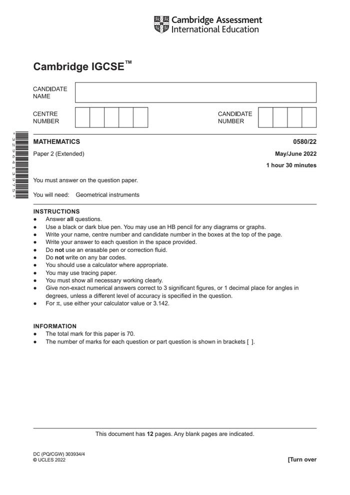 Jual IGCSE Math 0580 2022 extended May/June past papers & mark schemes - Jakarta Barat ...